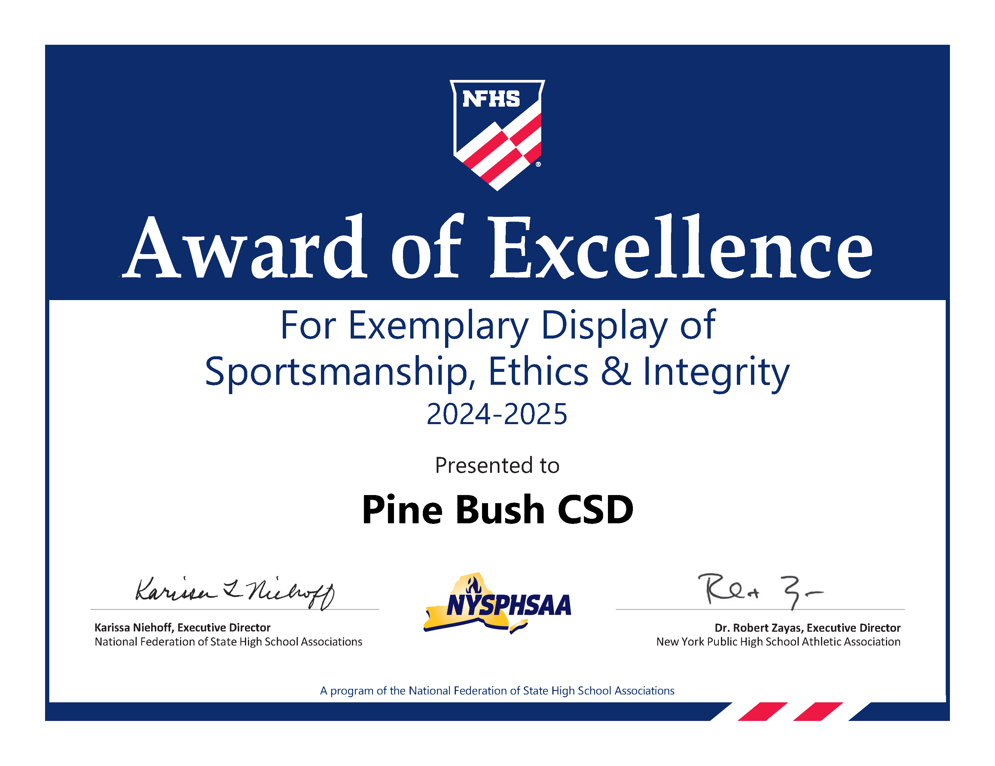 Pine Bush athletics receives Award of Excellence for sportsmanship ...