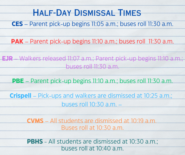 Half days for all elementary and middle school students June 25-27 ...